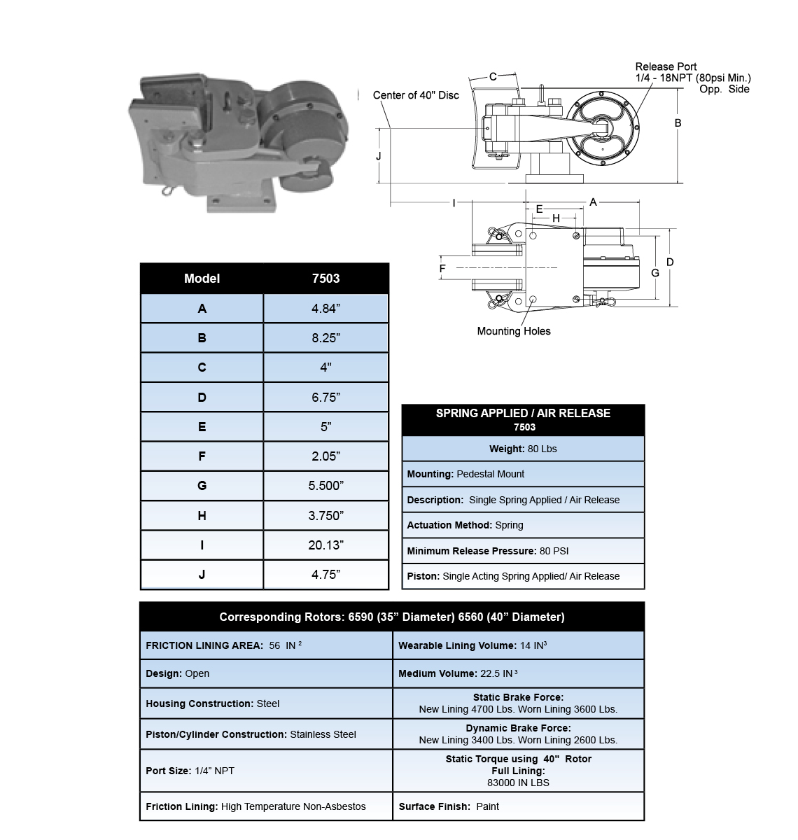 7503 SPRING APPLIED/AIR RELEASE CALIPER BRAKE - Carlson Industrial